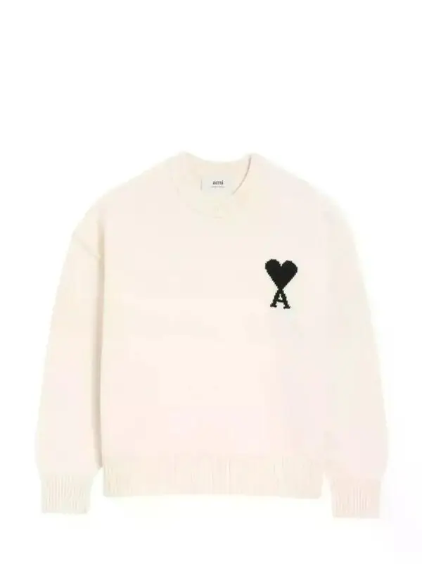 AMI Paris De Coeur Crew Neck Wool Sweater - Neutrals