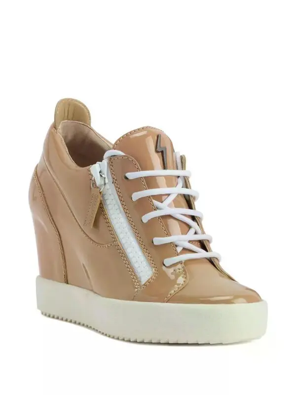 GIUSEPPE ZANOTTI Addy Patent Leather Wedge Trainers - Neutrals