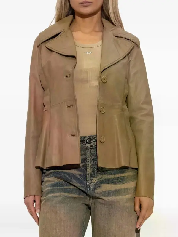 DIESEL® Button-fastening Flared Leather Jacket