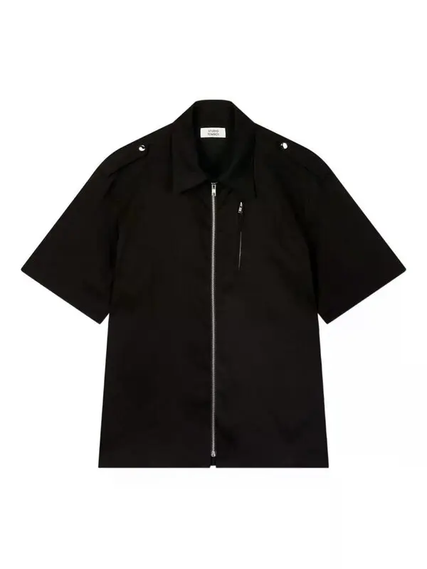 STUDIO TOMBOY Zip-up Short Sleeve Shirt - Black