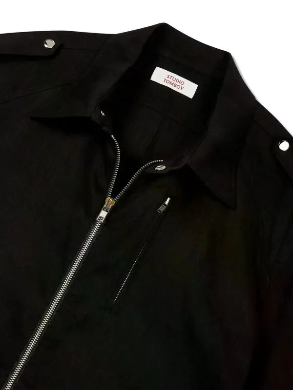 STUDIO TOMBOY Zip-up Short Sleeve Shirt - Black