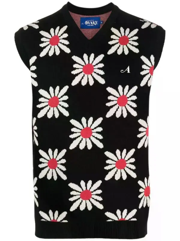 AWAKE NY Floral-print Knitted Vest - Black