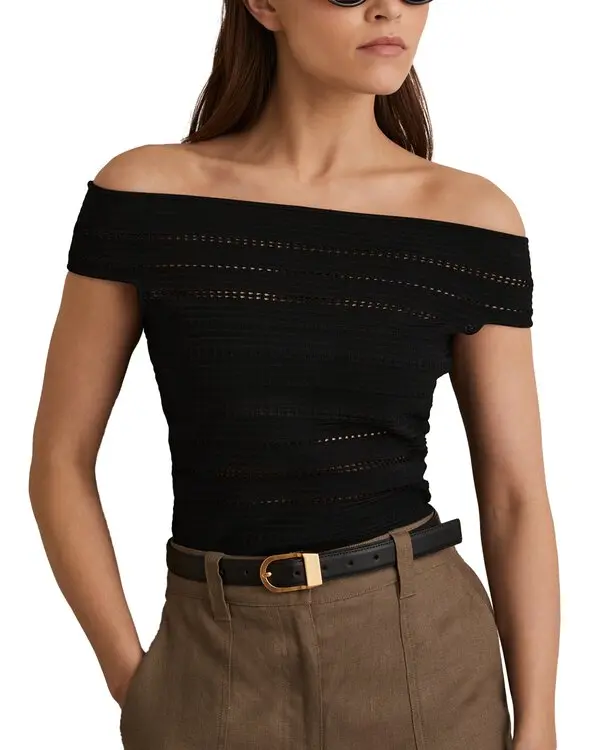 REISS Hazel Buckle Leather Belt - Black