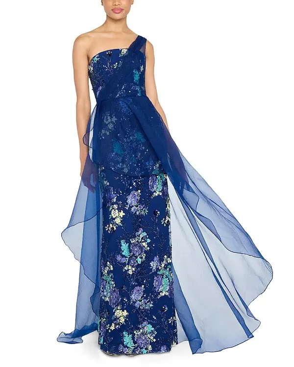 Theia Noemi One Shoulder Sequin Gown In Navy - 40% Off | Editorialist
