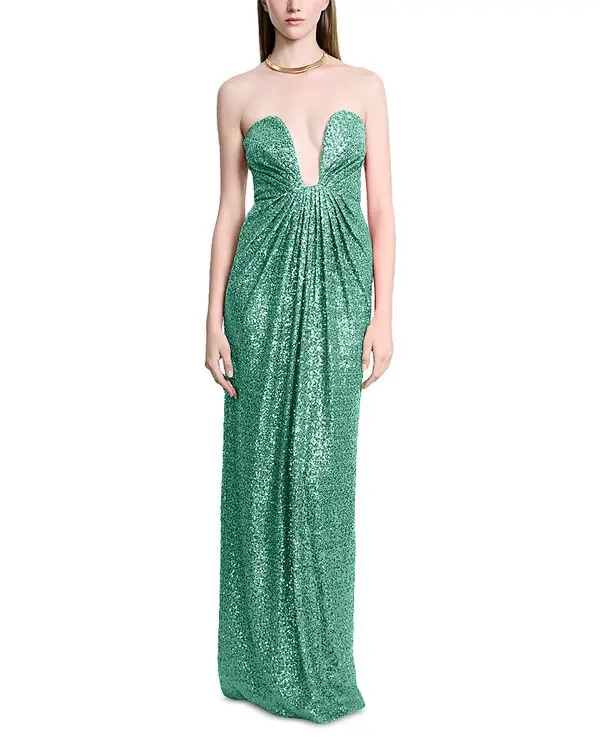 bcbgmaxazria formal dresses Lace Bodice Chiffon Rufle Gown Black / 12 main image 1