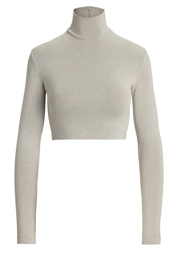 Ralph Lauren Metallic Jersey Mockneck Cropped Top