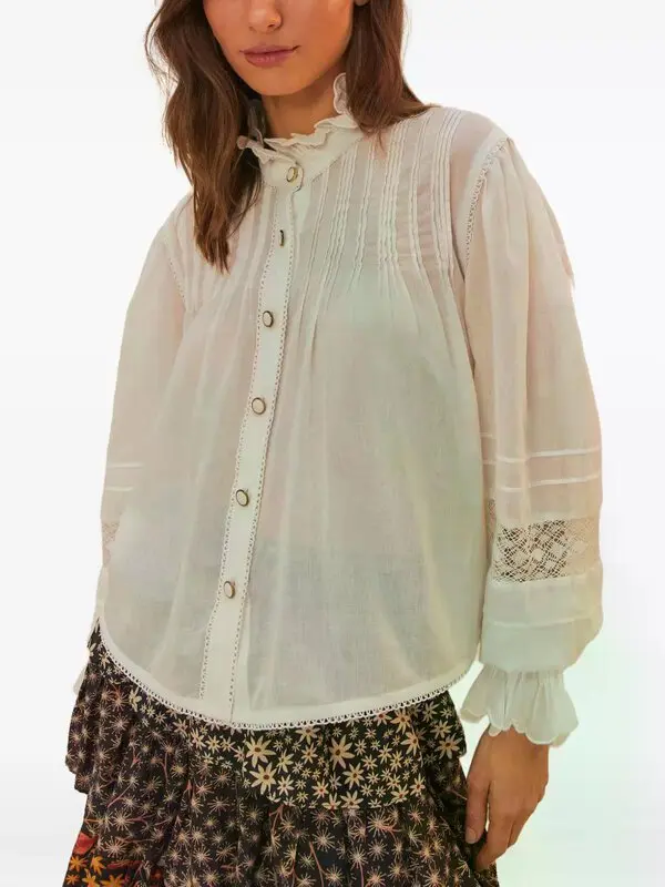 Farm Rio Pleated Lace-insert Blouse
