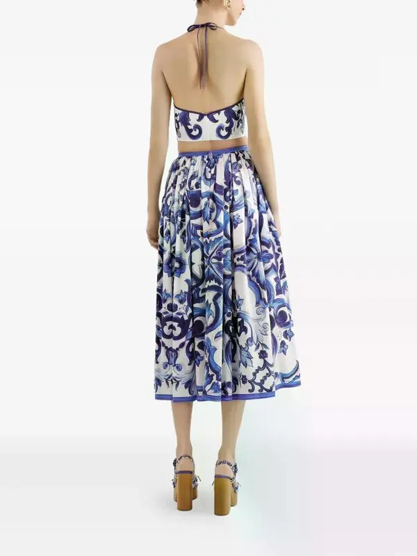 Dolce & Gabbana Majolica-print Long Satin Skirt - Blue
