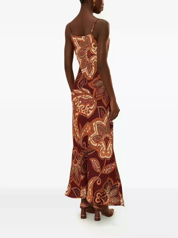 Farm Rio Leopard Paisley Maxi Slip Dress - Red