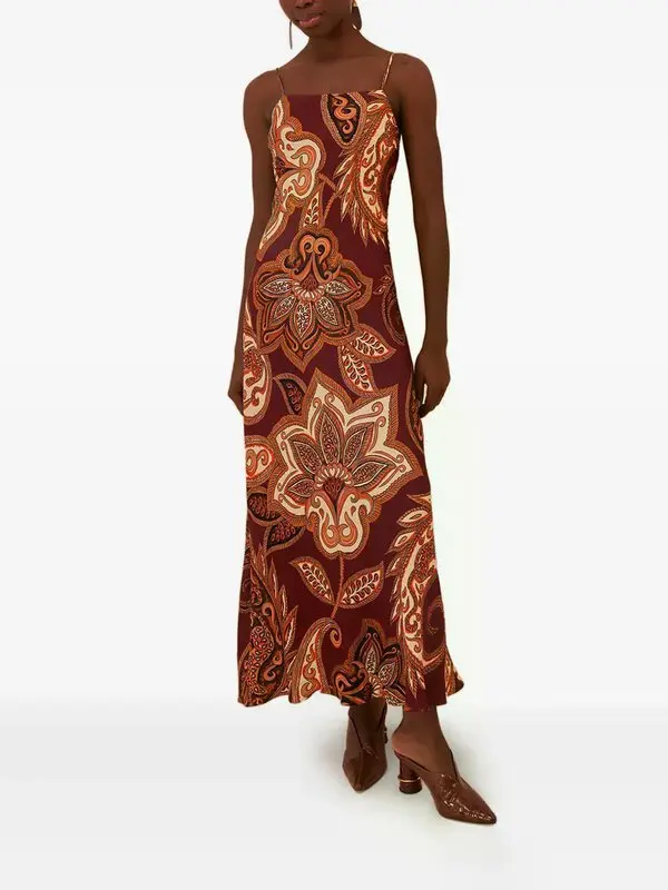Farm Rio Leopard Paisley Maxi Slip Dress - Red