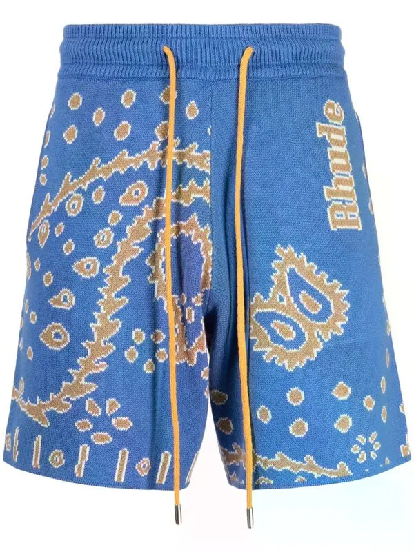 Rhude Bandana-intarsia Knitted Shorts - Blue