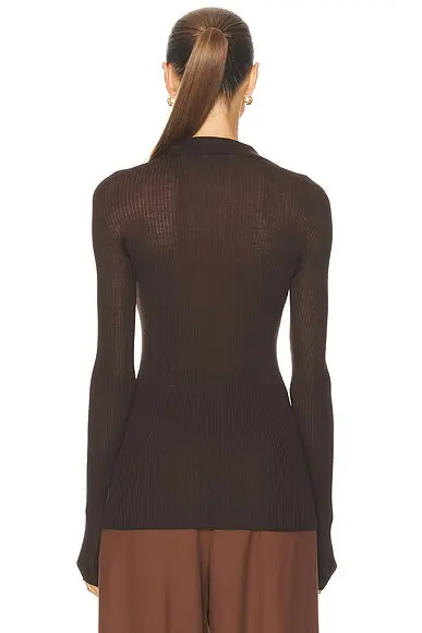 Moncler Long Sleeve Polo Top - Deep Brown