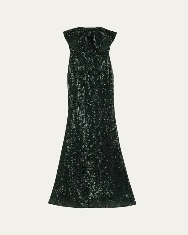 Badgley Mischka Strapless Bow-front Sequin Gown