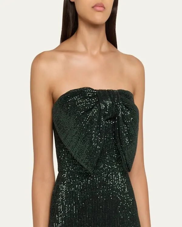 Badgley Mischka Strapless Bow-front Sequin Gown