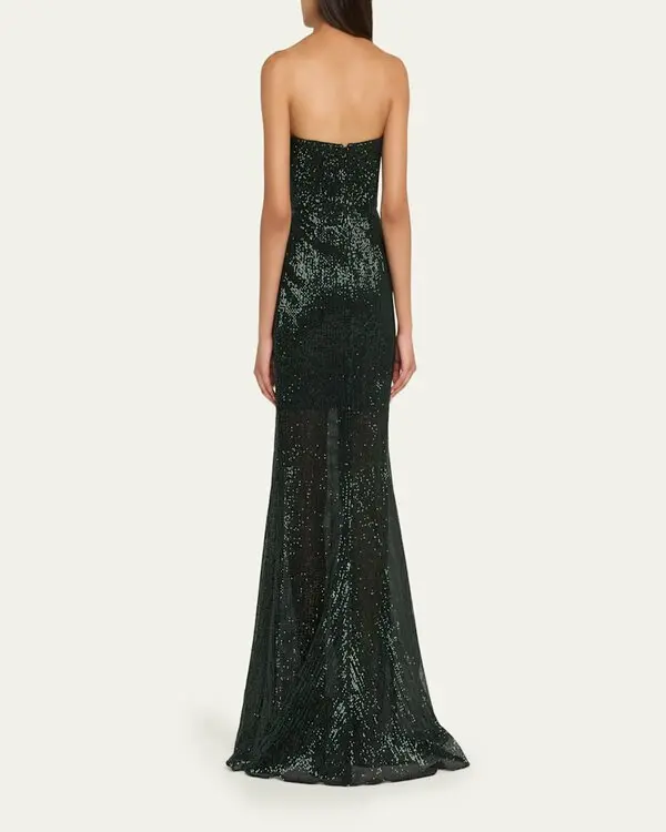 Badgley Mischka Strapless Bow-front Sequin Gown