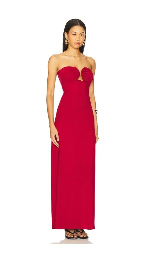 strapless open back dress Women's Never Out of Reach Wine Red Satin Sleeveless Drop Waist Maxi Dress | Size: S main image 1