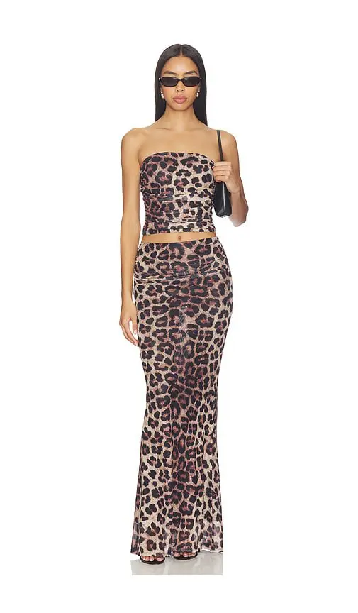 Superdown Ruched Mesh Maxi Skirt Set
