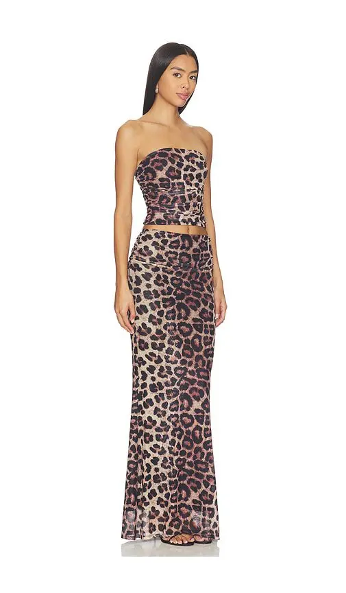 Superdown Ruched Mesh Maxi Skirt Set