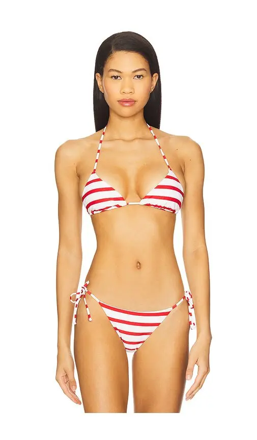 WeWoreWhat Triangle Bikini Top - Off White & True Red