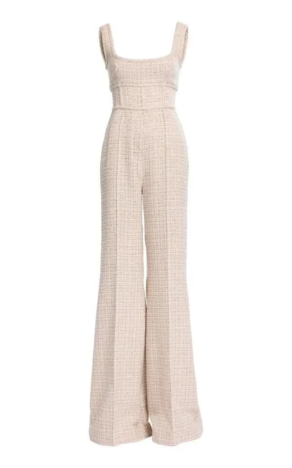 Elie Saab Sequin Thread Tweed Jumpsuit - Neutral