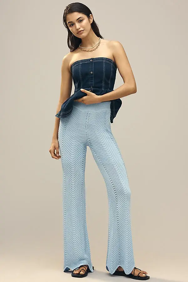 English Factory Crochet Wide Leg Pants - Light Blue