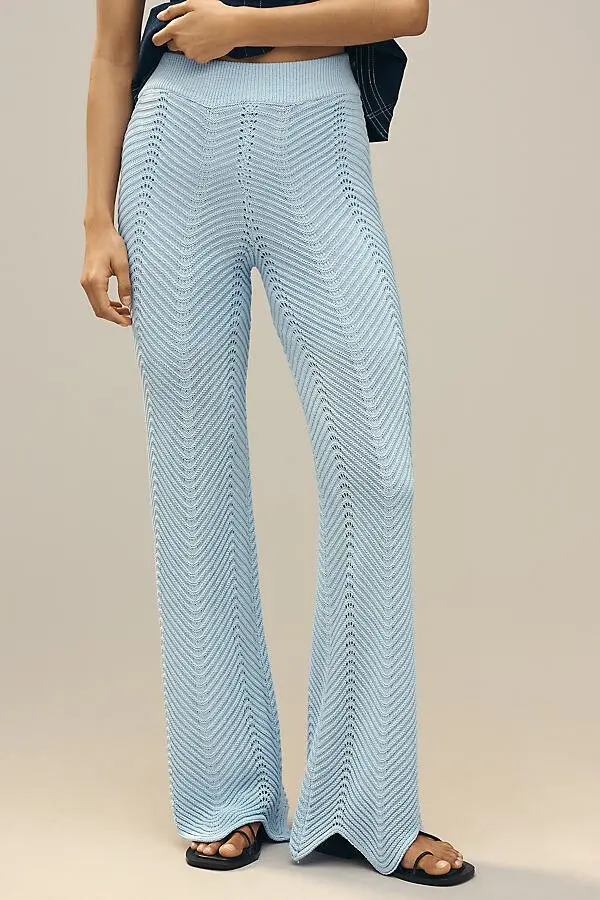 English Factory Crochet Wide Leg Pants - Light Blue