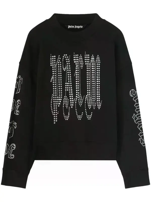Palm Angels Studded-logo Cotton Sweatshirt - Black