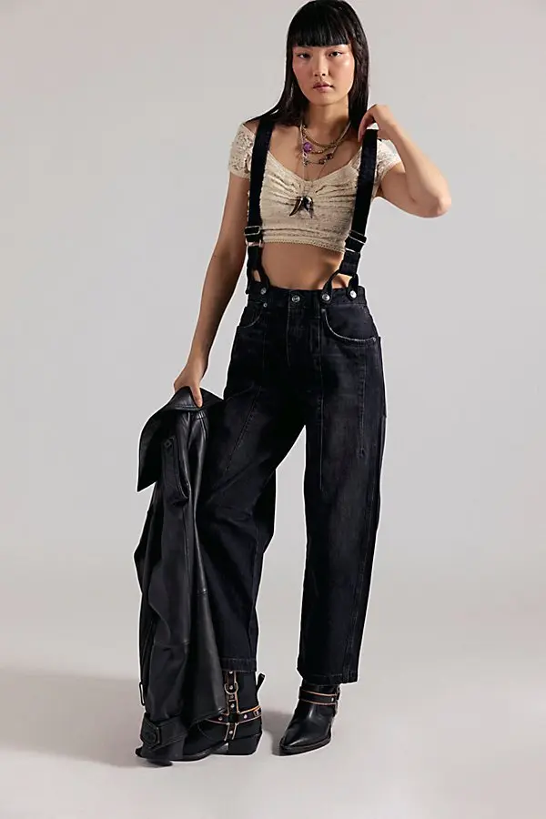 Free People We The Free Berkley Suspender Jeans - Noir