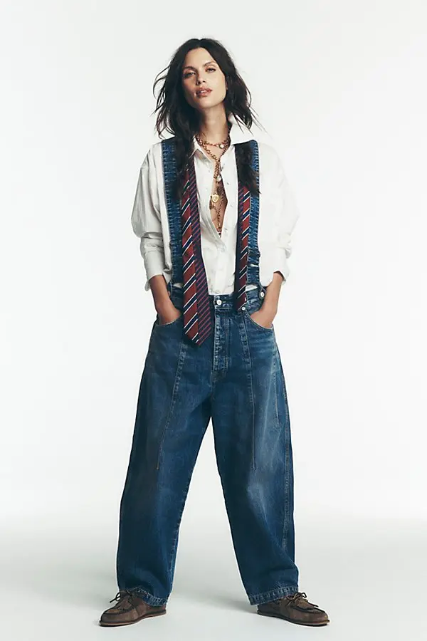 Free People We The Free Berkley Suspender Jeans - Varsity Blue