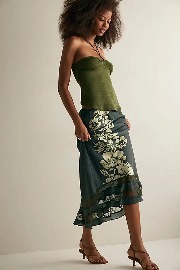 Free People Long Lost Lover Printed Maxi Slip Skirt