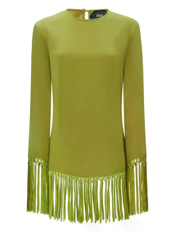 TALLER MARMO Fringe-trimmed Long-sleeve Dress - Green