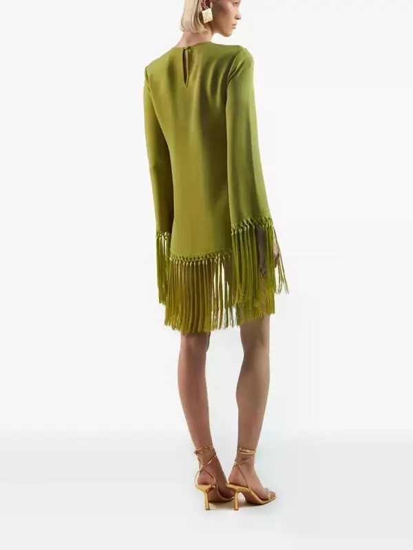 TALLER MARMO Fringe-trimmed Long-sleeve Dress - Green