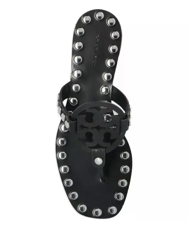 Tory Burch Leather Studded Flat Sandals - Black