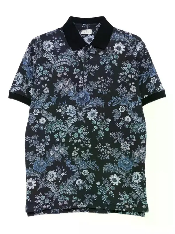 Etro Floral-print Polo Shirt - Blue