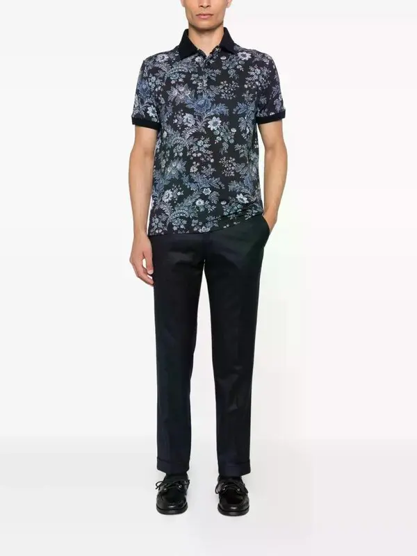 Etro Floral-print Polo Shirt - Blue