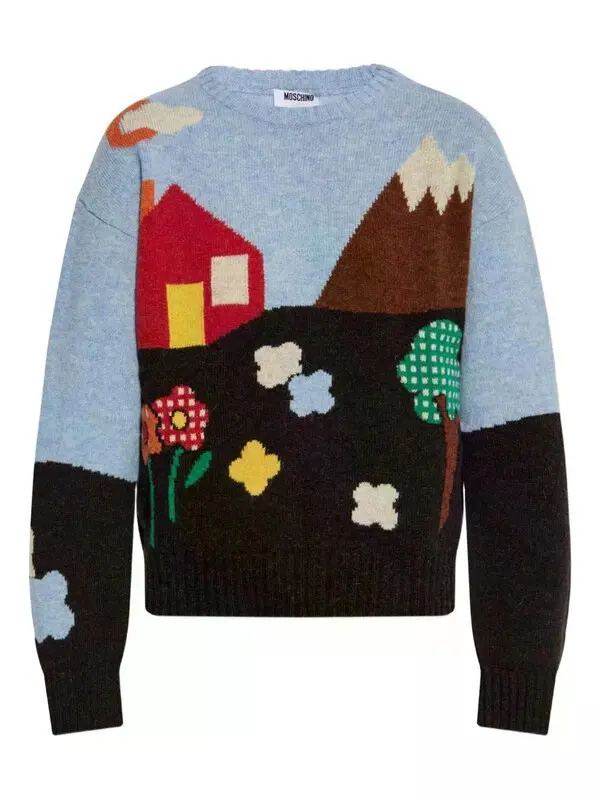 Moschino Landscape-print Wool Sweater - Blue