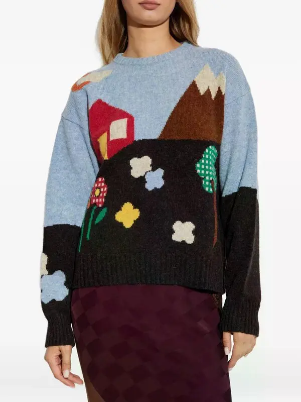 Moschino Landscape-print Wool Sweater - Blue
