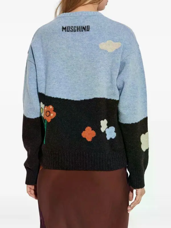Moschino Landscape-print Wool Sweater - Blue