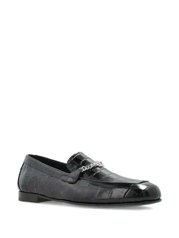 Versace Crocodile-embossed Loafers With Chain Detail