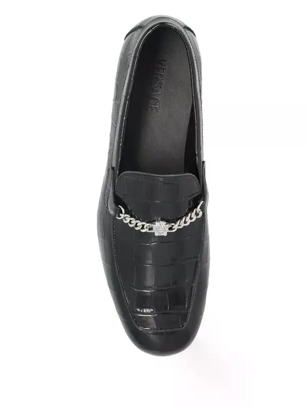 Versace Crocodile-embossed Loafers With Chain Detail