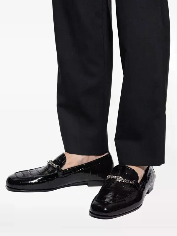Versace Crocodile-embossed Loafers With Chain Detail