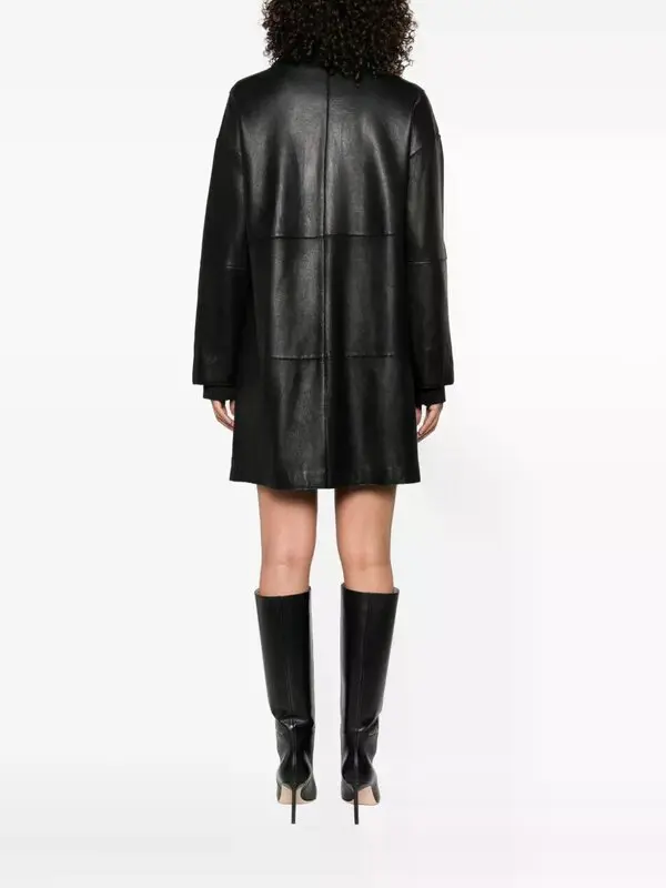 P.a.r.o.s.h Leather Coat With Ribbed Collar - Black