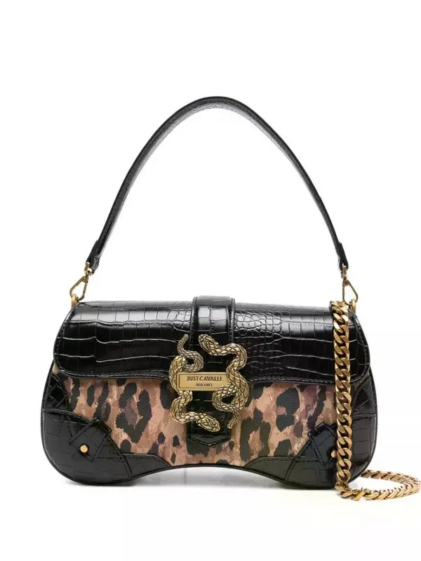Just Cavalli Leopard-print Shoulder Bag With Snake Buckle