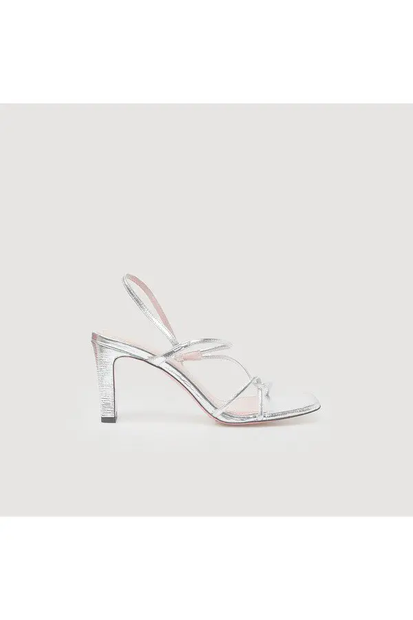 Sandro Metallic Leather Heeled Sandals - Silver