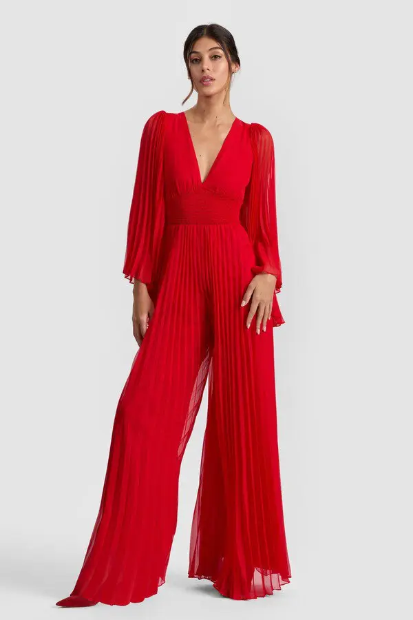 Alice + Olivia Bennet Pleated Jumpsuit - Red