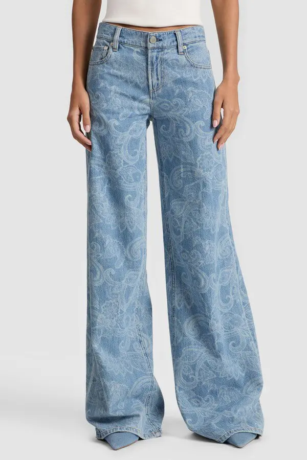 Alice + Olivia Paisley Printed Wide Leg Jeans - Natural