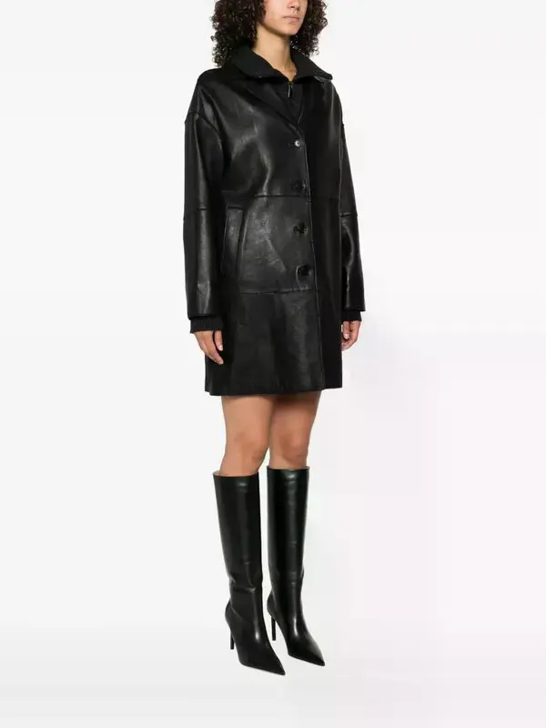 P.a.r.o.s.h Ribbed-collar Leather Coat