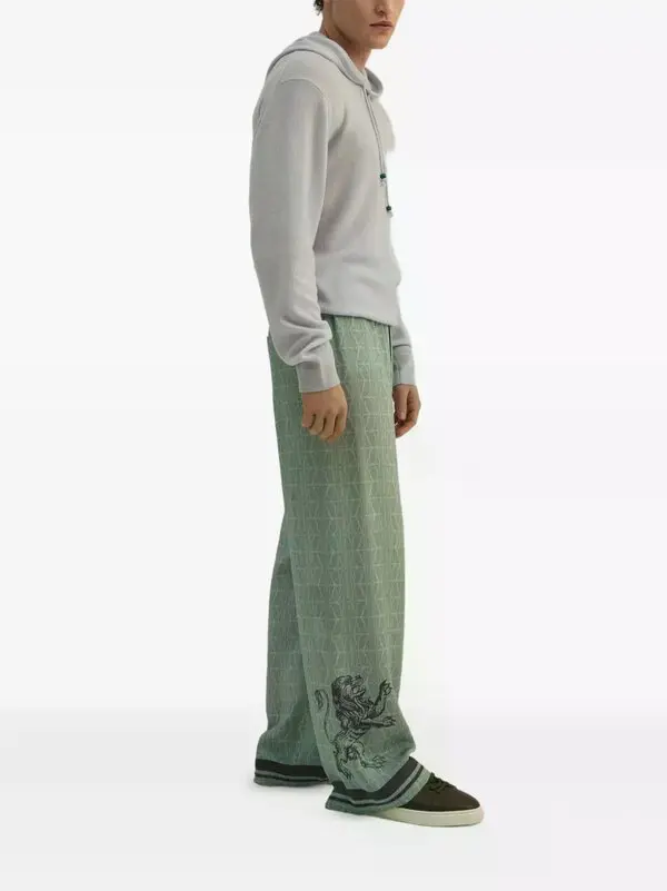 DOMAINE DES ARTISTES Lion-embellished Patterned Silk Trousers - Green