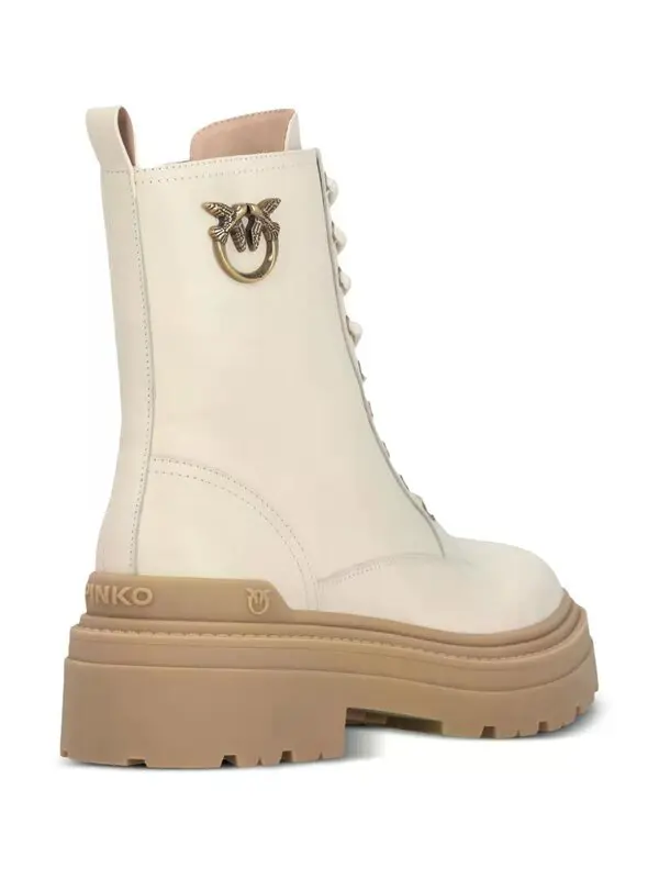 Pinko Mia Leather Combat Boots - Neutrals