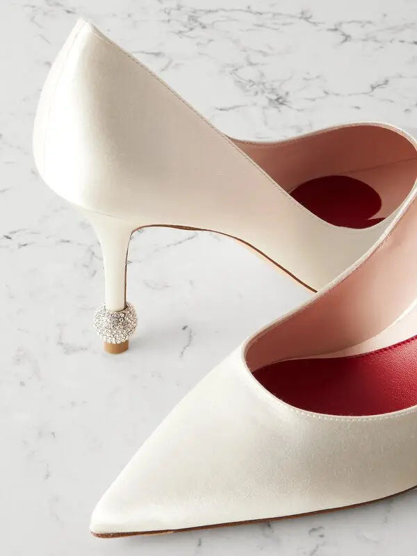 ROGER VIVIER Marlene 85 Crystal-embellished Satin Pumps - Neutrals